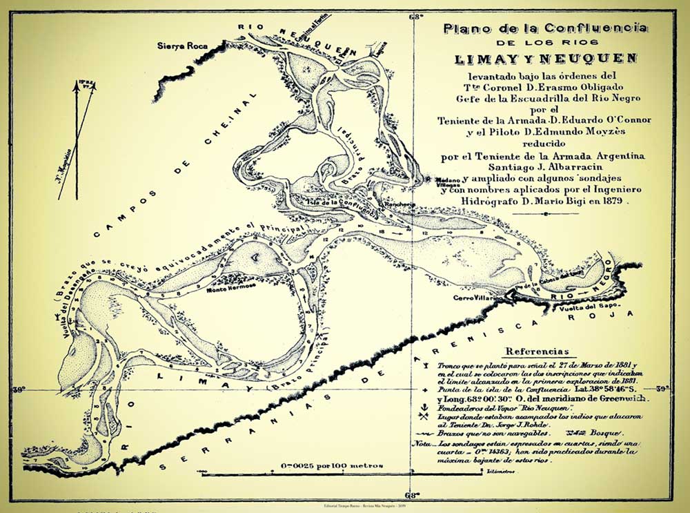 Plano de la confluencia del río Neuquén y el río Limay (1879) | Más Neuquén